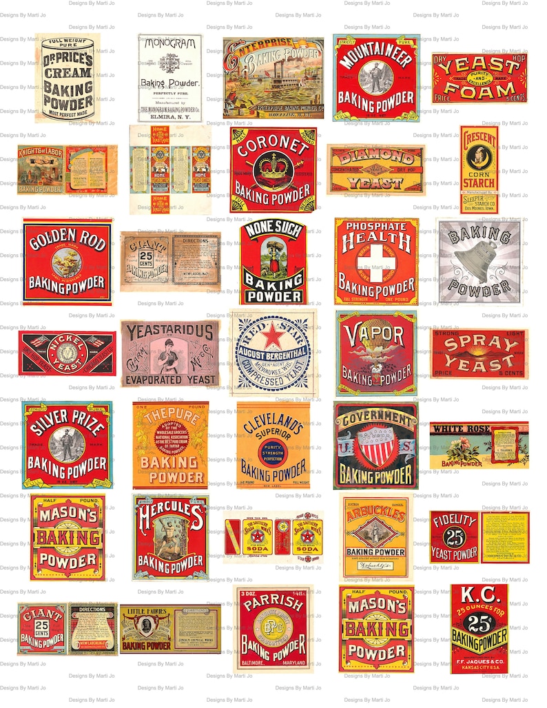Vintage Baking Powder and Yeast Labels | 35 Digital Vintage Food Labels ...