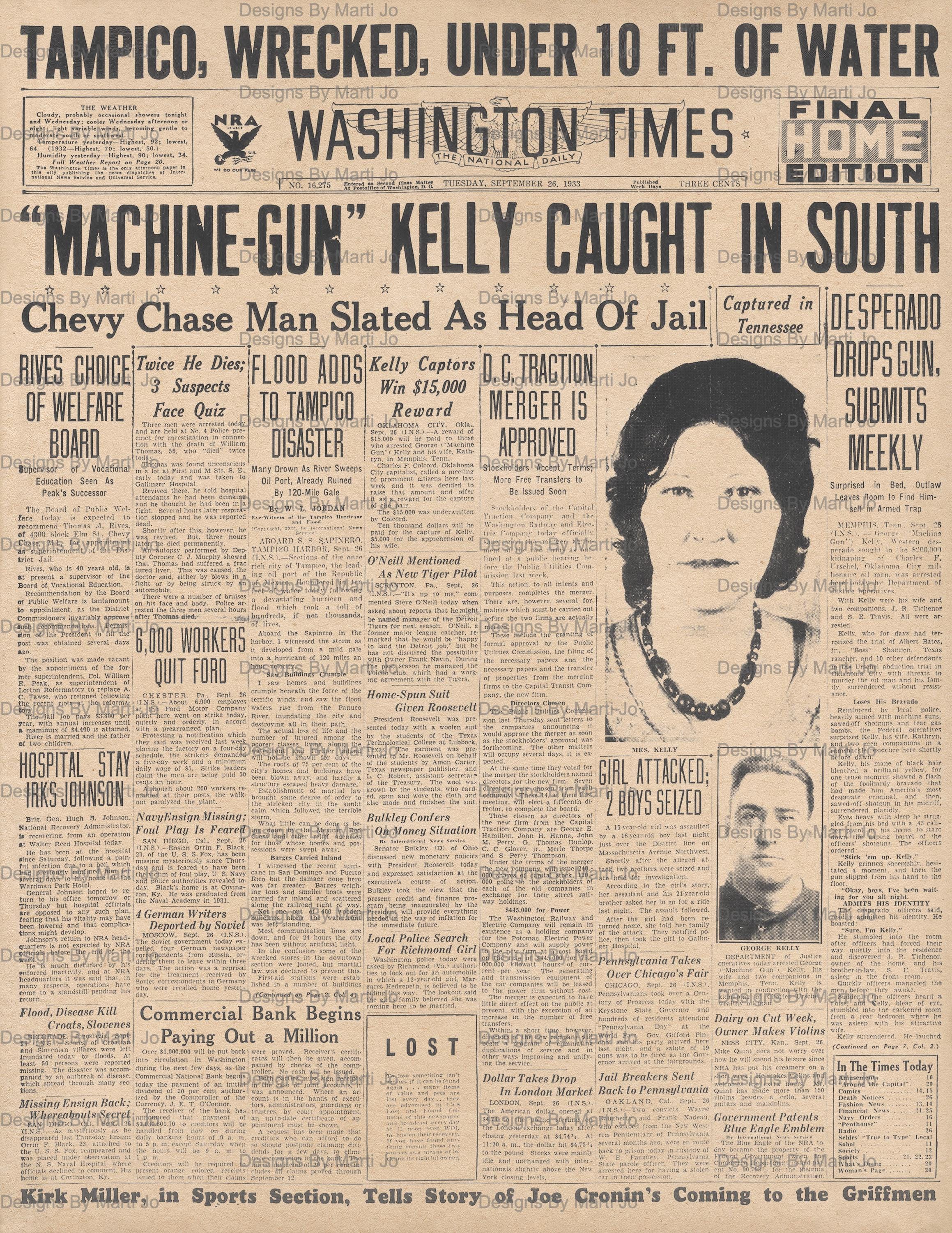 Vintage Newspaper Famous Gangsters Front Page Overlays | 15 8.5 X 11 ...
