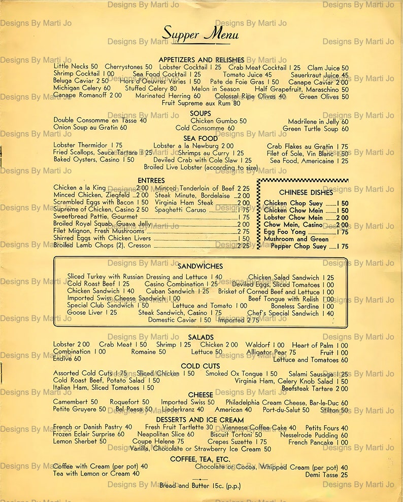 35 Vintage Restaurant Menu JPG Pages With Prices Printable - Etsy