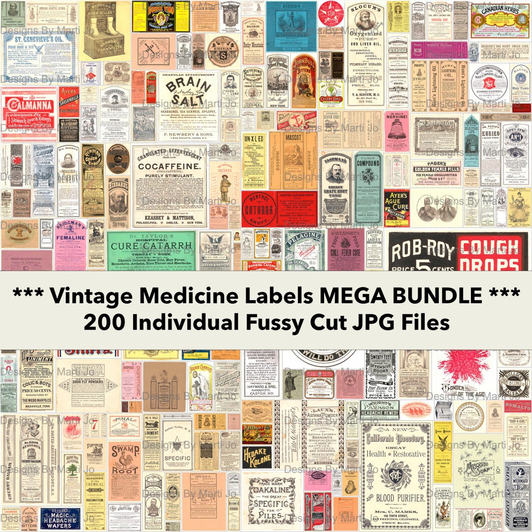 Vintage Medicine Labels MEGA BUNDLE | 200 Digital Old Medicine JPG ...