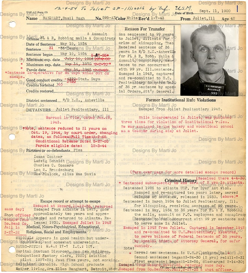 Vintage Alcatraz Mugshots | 50 Printable Vintage Inmate Prison Ephemera ...