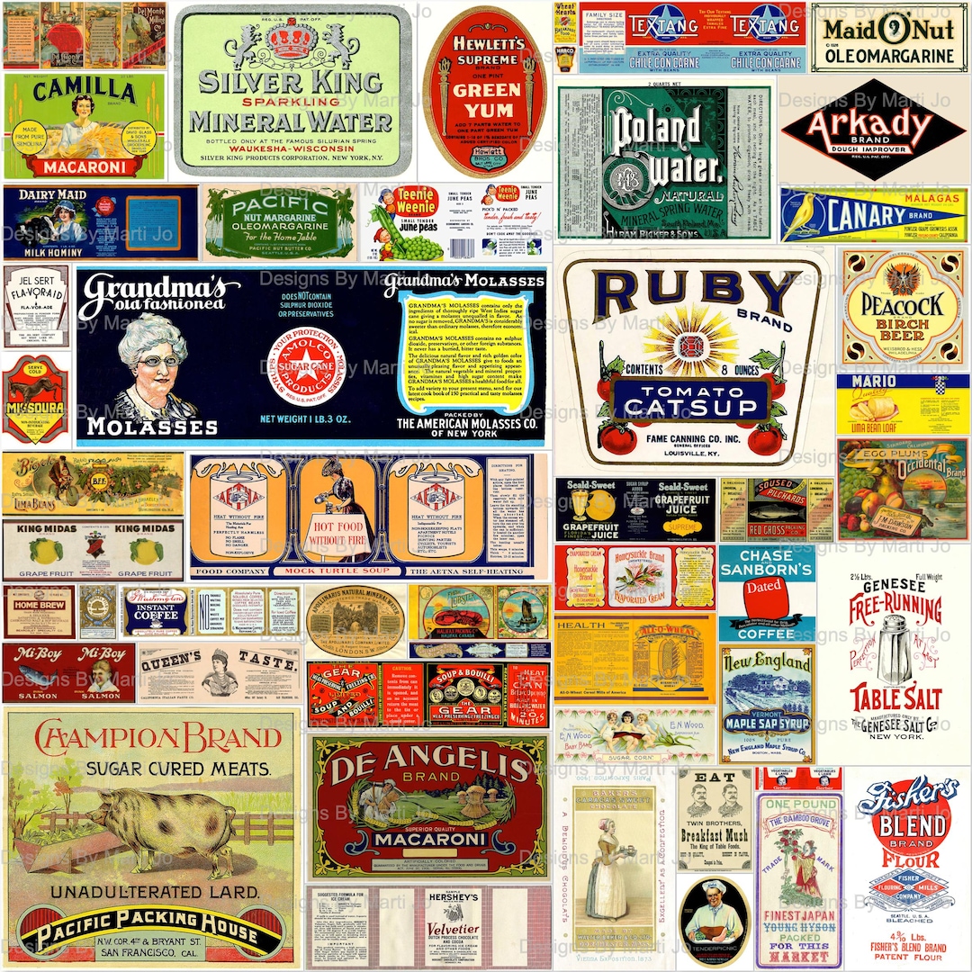 Vintage Food Labels Kit 3 | 50 Digital Antique Food Labels JPG Files ...