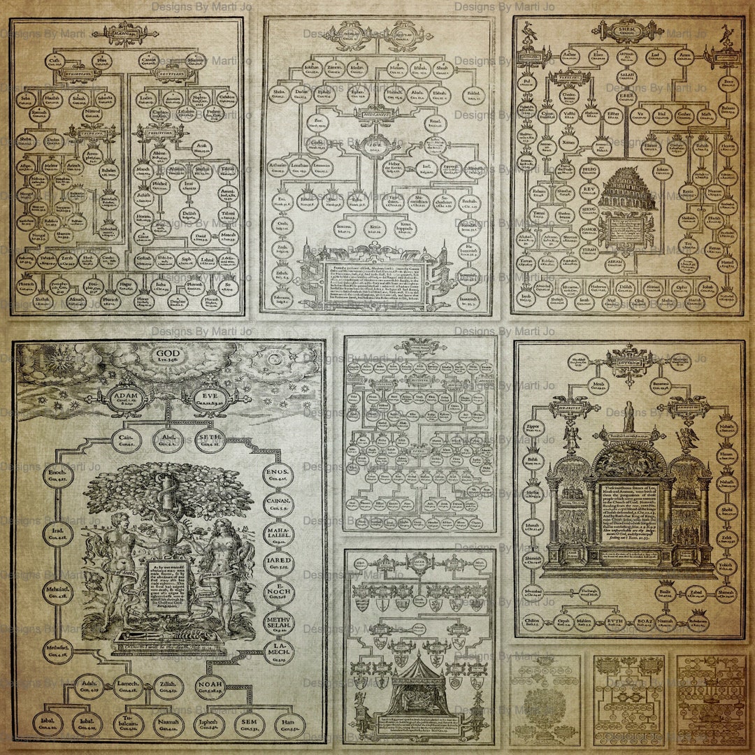 KJV Bible Family Tree Overlays | 10 Vintage Genealogy Pages ...