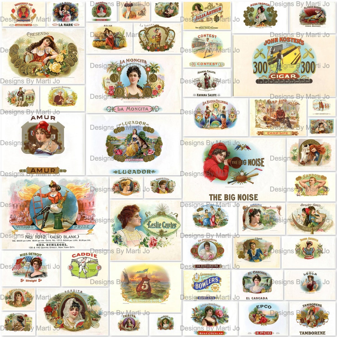 Vintage Cigar Labels Set 2 50 Digital Vintage Labels Individual JPG ...