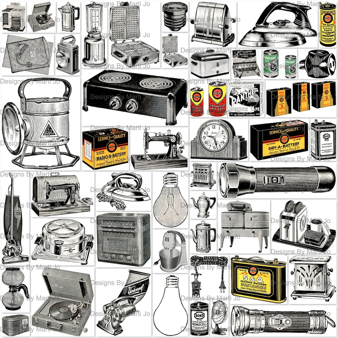 Vintage Common Household Items Clipart | 50 Printable Vintage Houseware ...