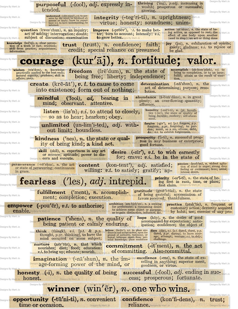 Vintage Motivational Dictionary Words Set 1 | 50 Digital Printable ...