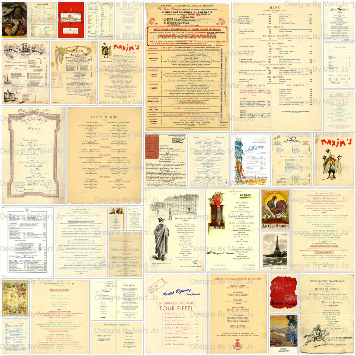 40 Vintage French Restaurant Menu JPG Pages | Printable Antique Menus ...