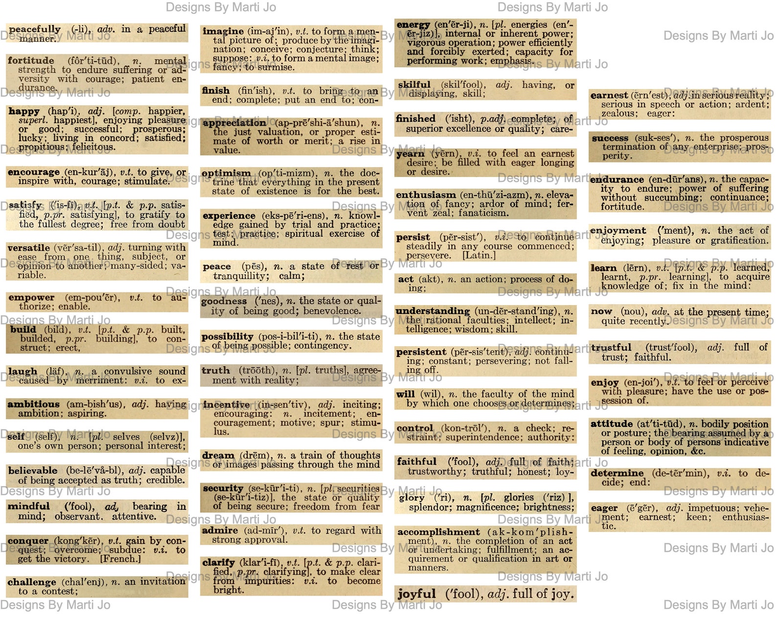 Vintage Motivational Dictionary Words Set 3: 55 Printable Inspirational ...
