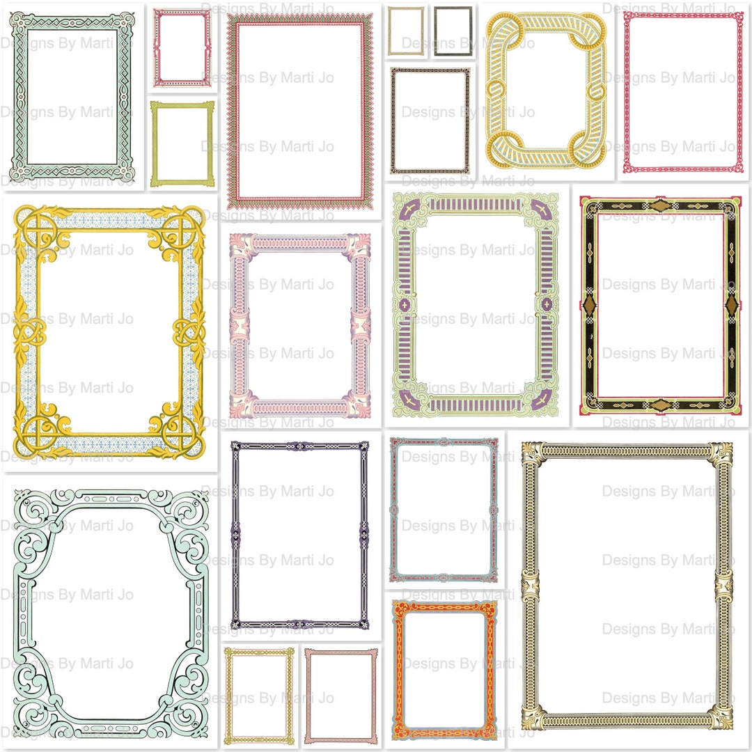 Rare Colored Vintage Digital Frames and Borders | 20 Vintage Border PNG ...