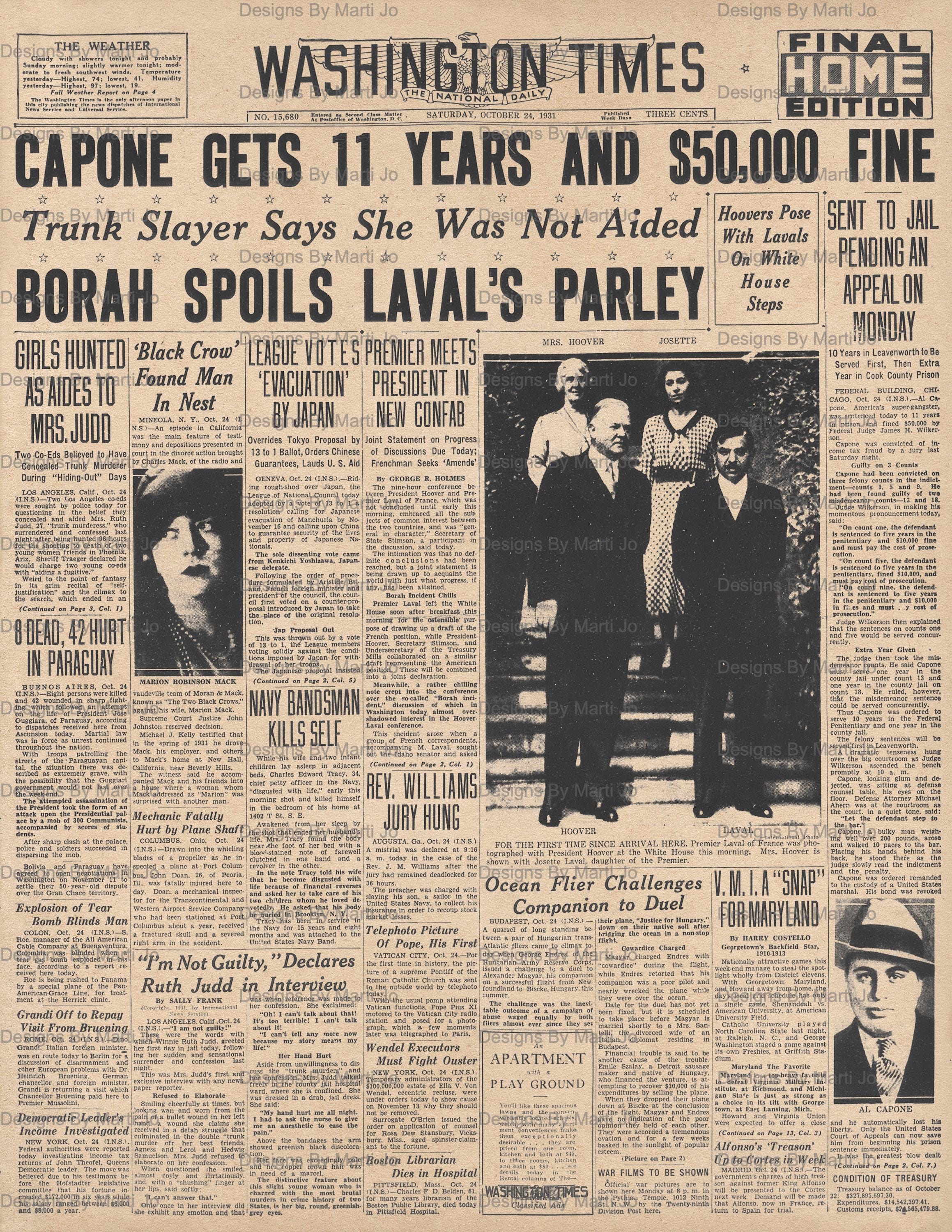Vintage Newspaper Famous Gangsters Front Page Overlays | 15 8.5 X 11 ...