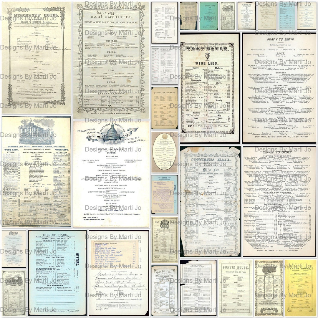 30 Vintage Menu JPG Pages | Printable Antique Restaurant Old Menus ...