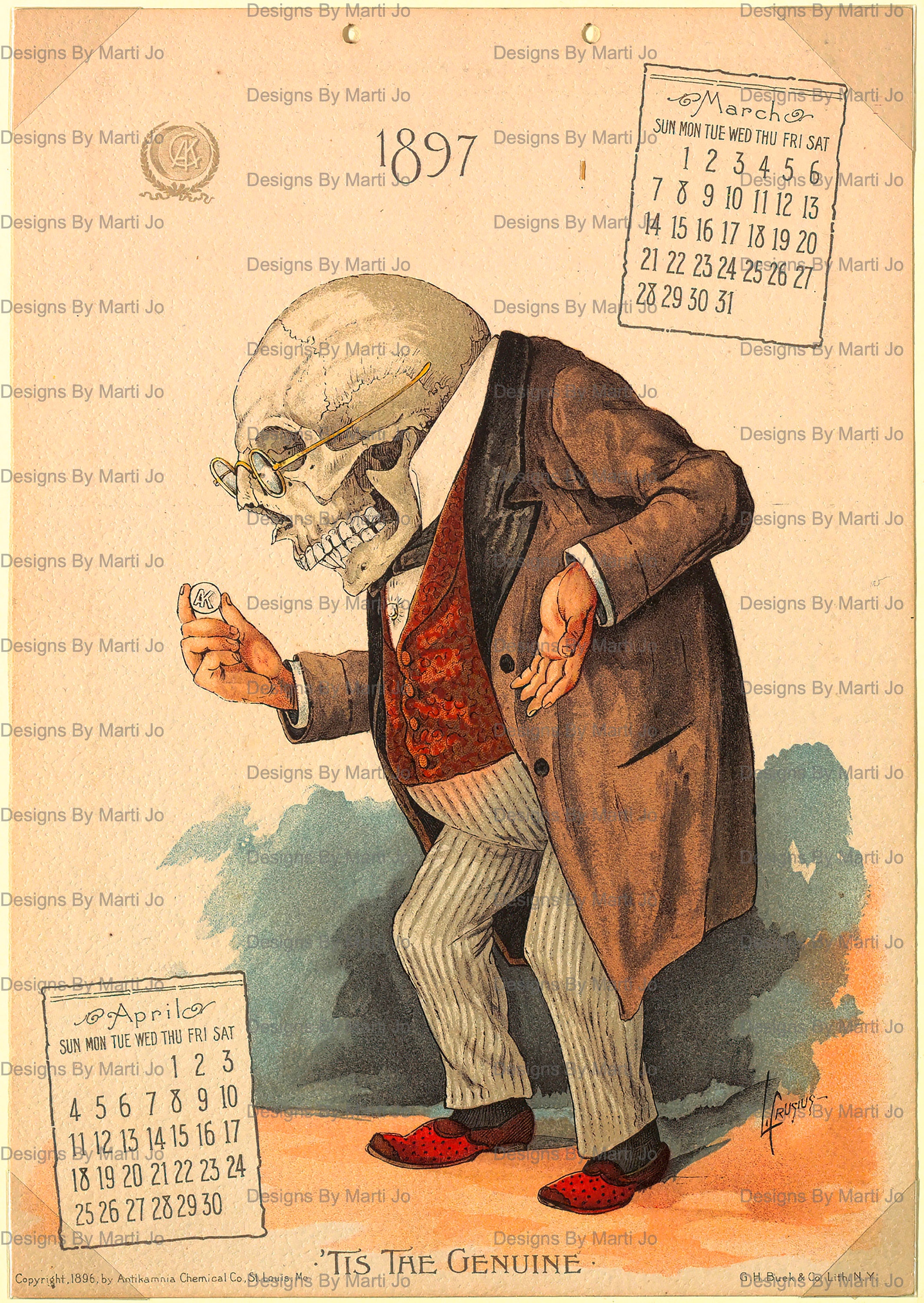Vintage Skull Calendar Images 19 Antique Antikamnia Drug JPG - Etsy