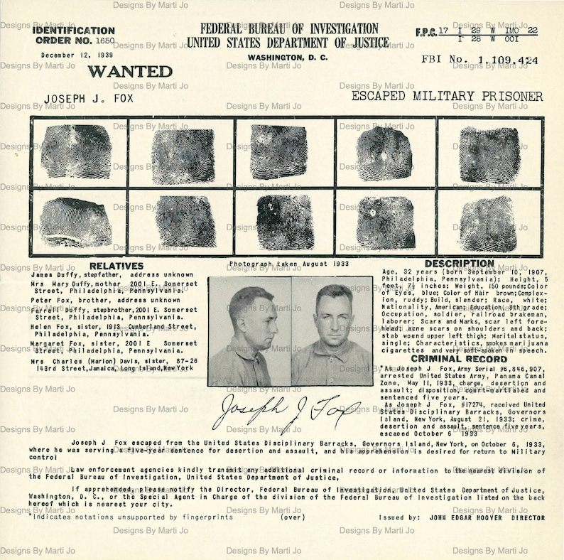 Vintage FBI Most Wanted Posters Set 1 | 35 Printable FBI Post Office ...