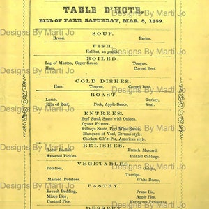 30 Vintage Menu JPG Pages | Printable Antique Restaurant Old Menus ...