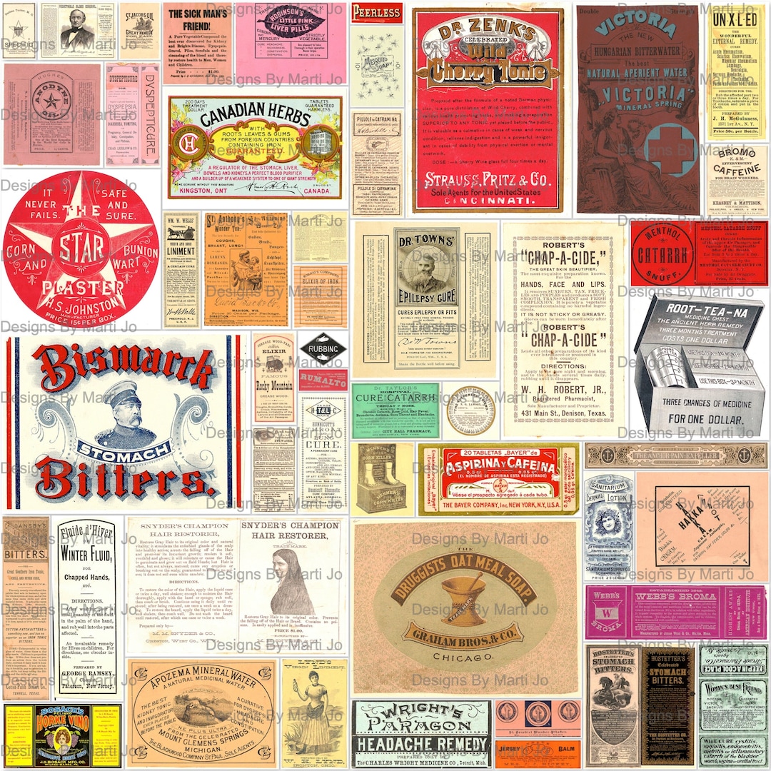Vintage Medicine Labels Kit 4 | 50 Printable Vintage Apothecary JPG ...