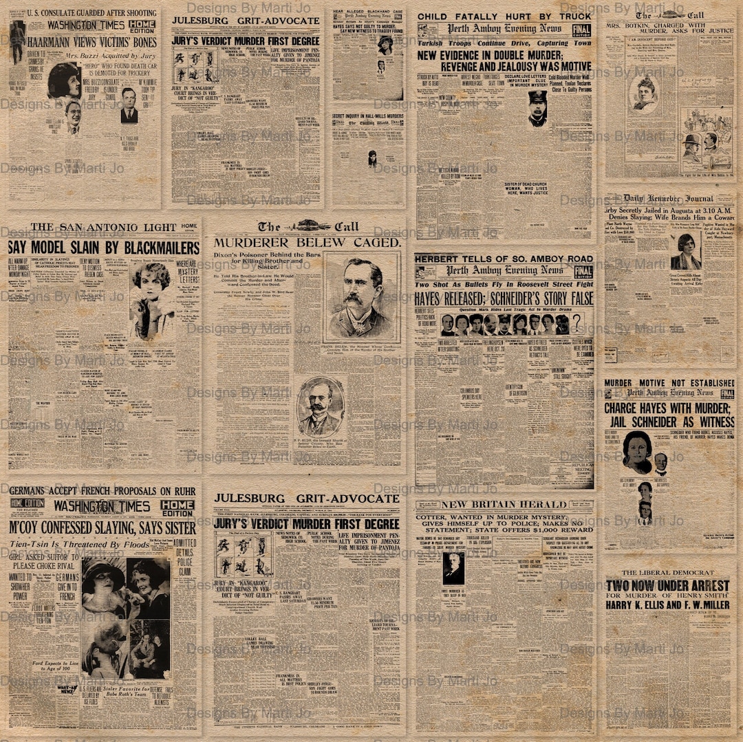Vintage Newspaper Murder Front Page Overlay Junk Journal Kit | 15 ...