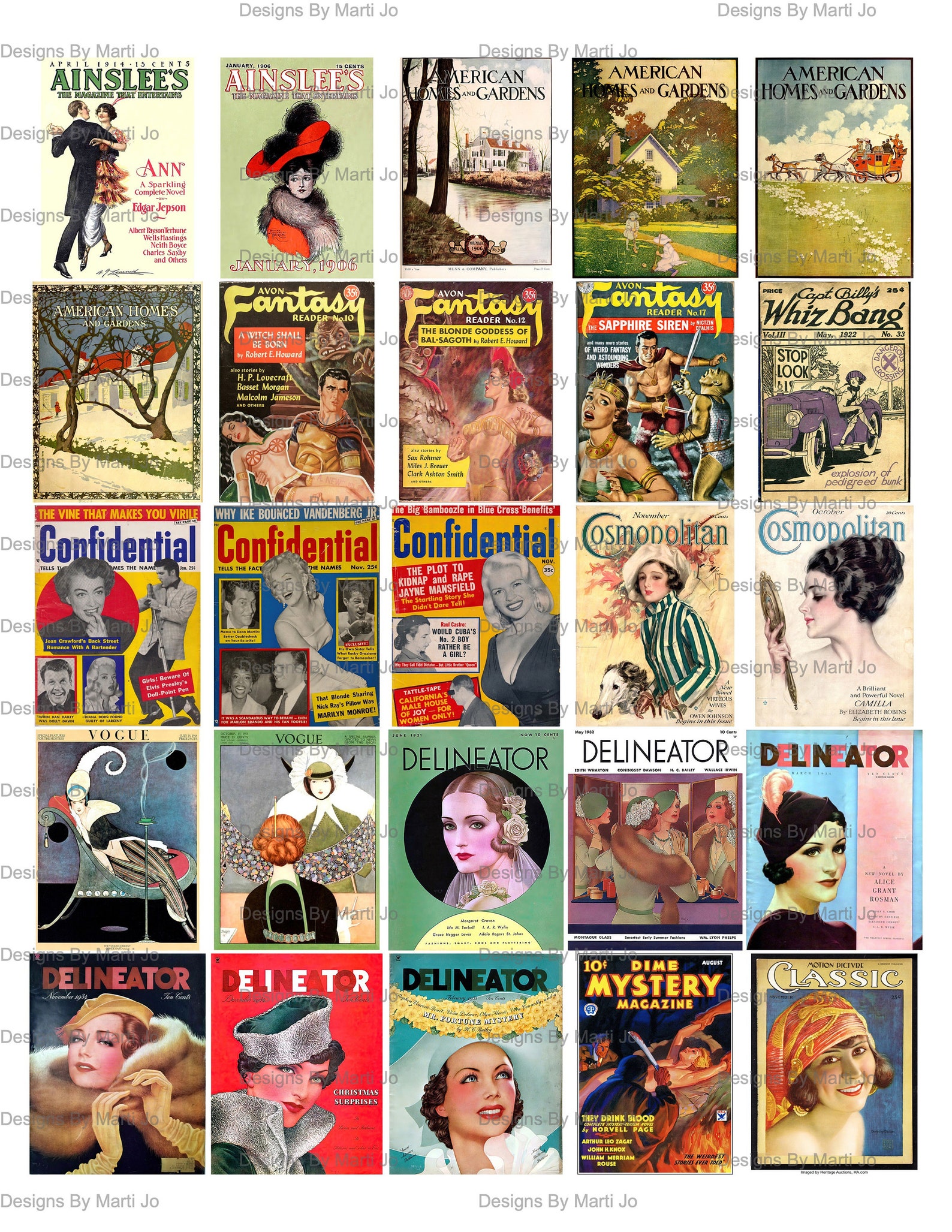 Vintage Magazine Covers | 100 Old Magazine Covers on Four 8.5 X 11 Inch ...