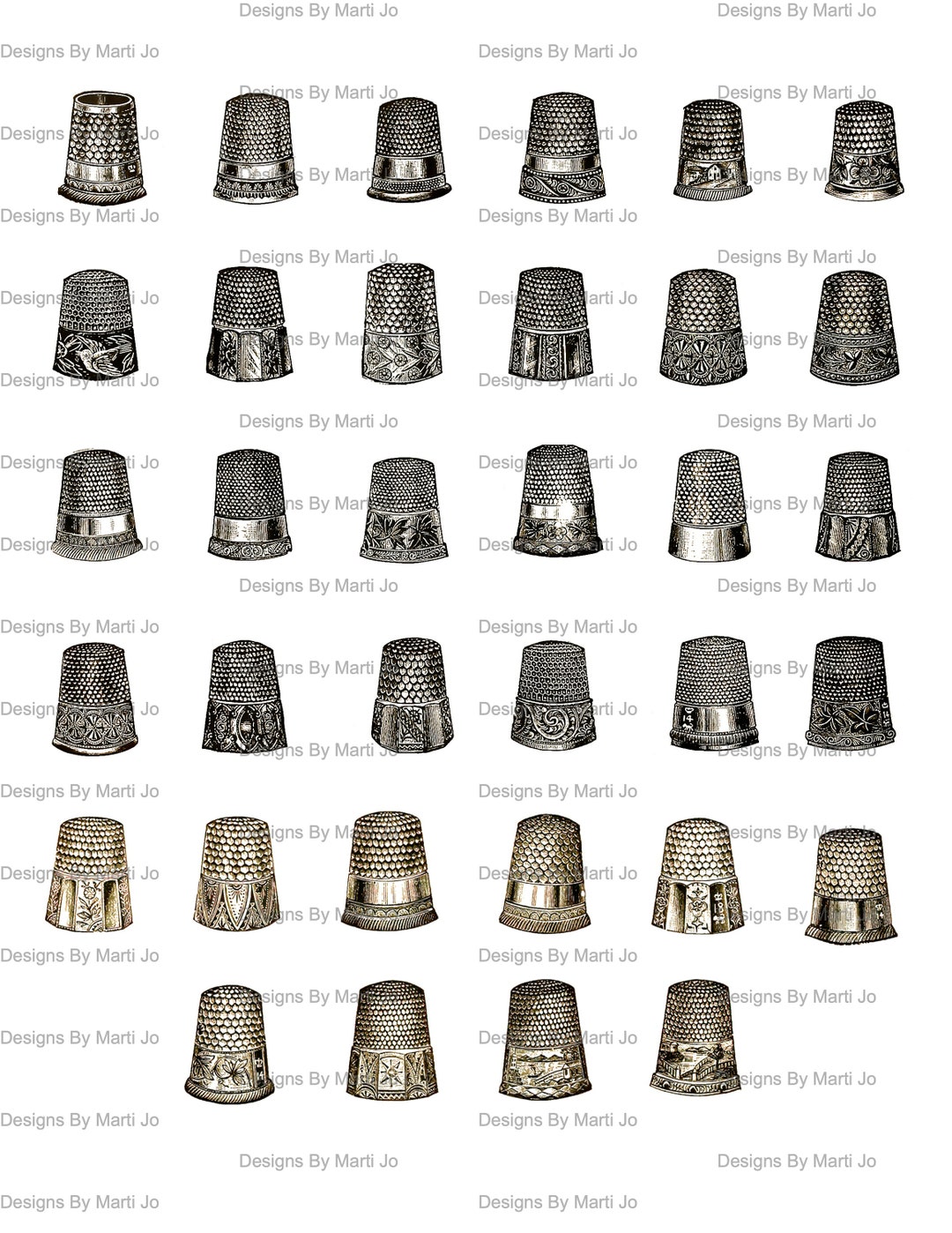 Printable Vintage Thimbles | 34 Antique Patterned Thimbles | Instant ...