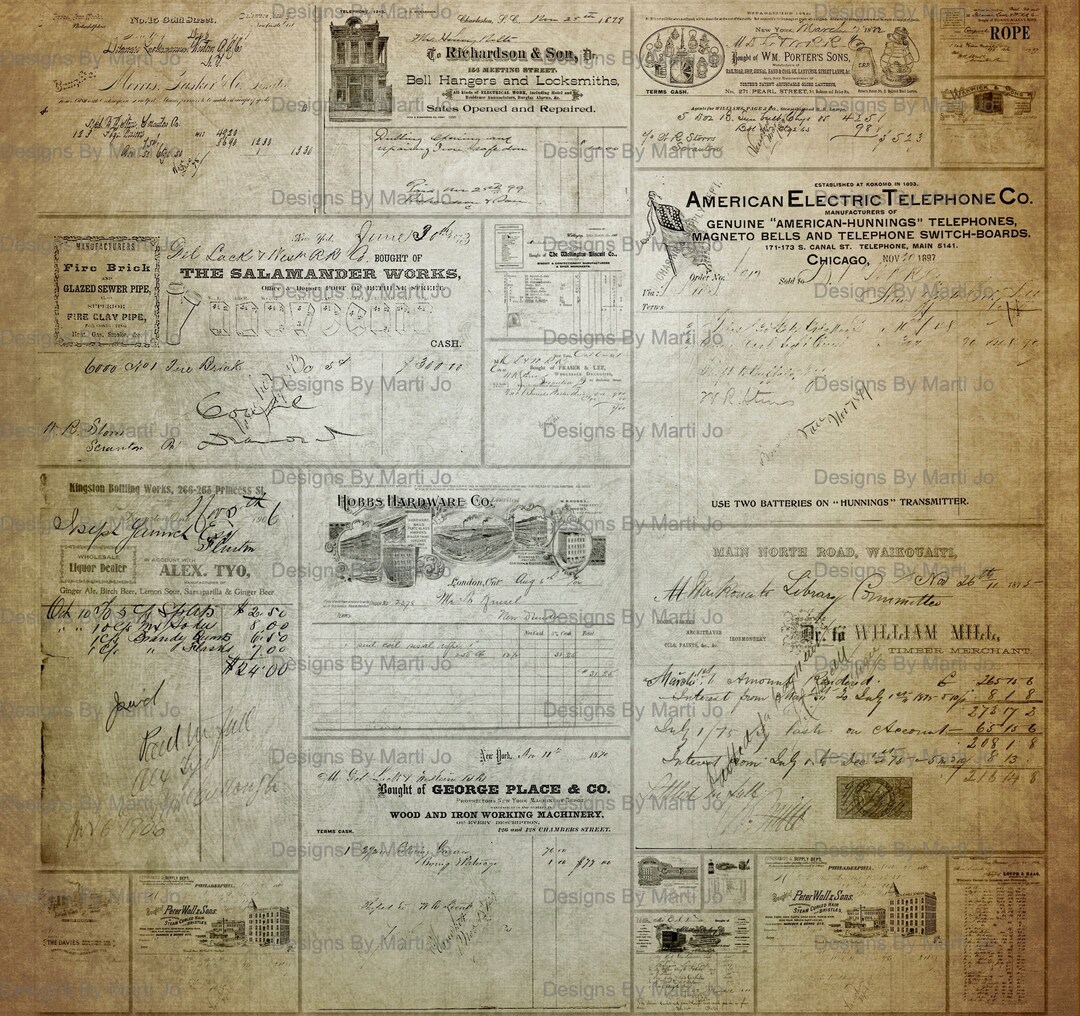Vintage Old Invoice Overlays Set 1 | 20 Vintage Old Receipt Transparent ...