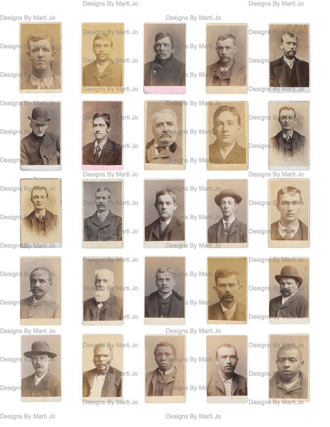 Vintage Criminal ID Picture Cards | 100 Mugshot Images on 4 Printable 8 ...
