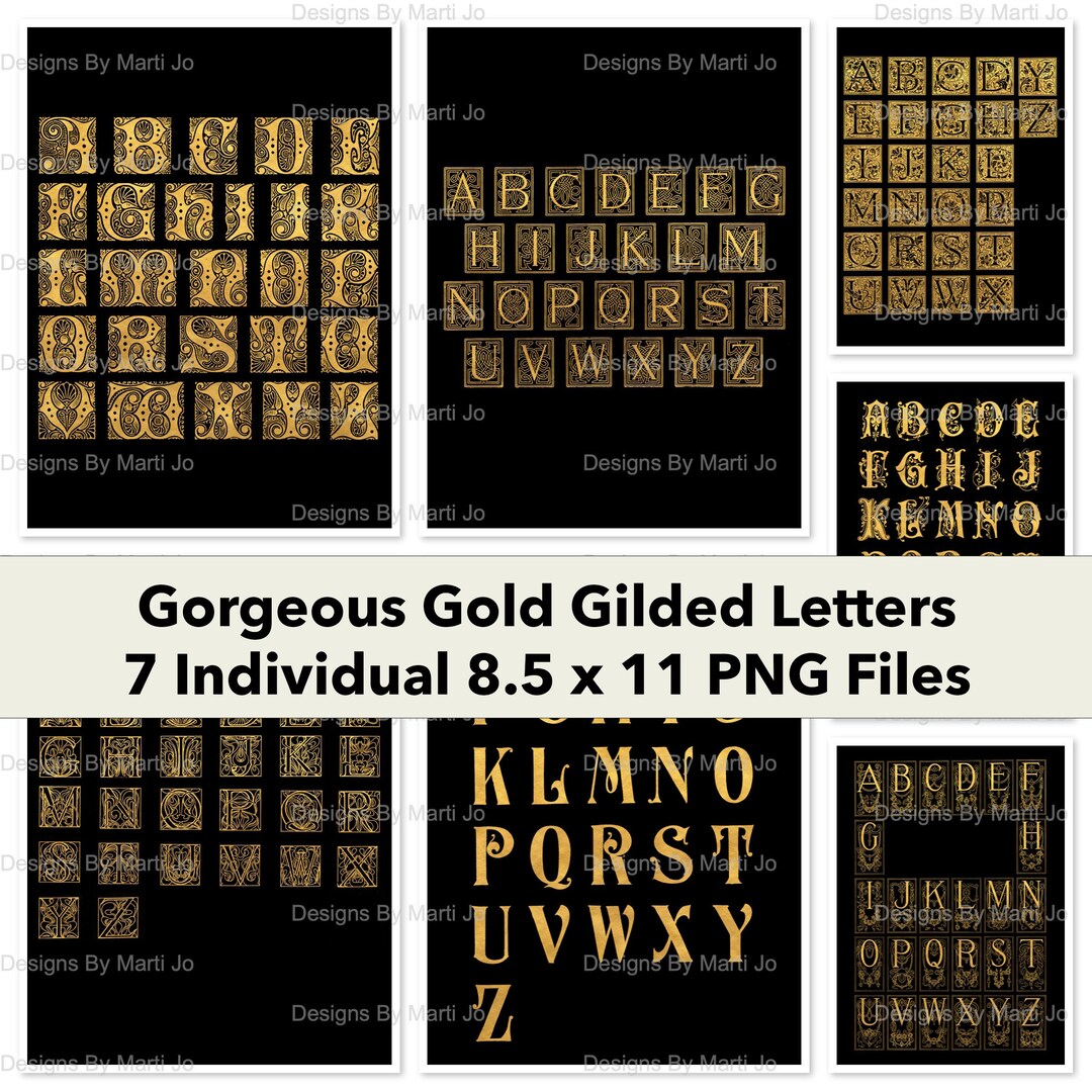Gold Gilded Digital Vintage Complete Alphabet Fancy Letter Set ...