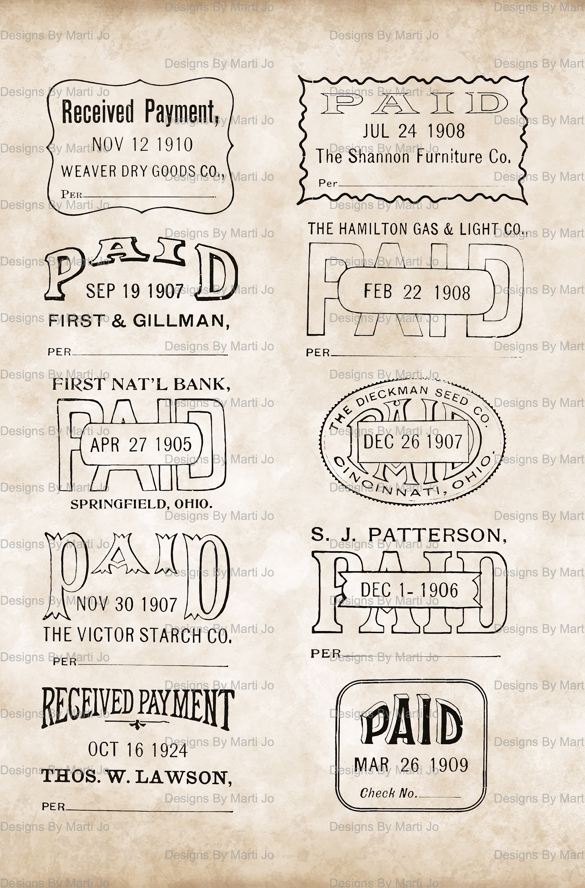 Vintage Rubber Stamp Overlays Set 2 | 8 Pages of Unique Business Stamps ...