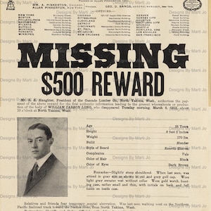 Vintage Missing Person Reward Posters | 50 Printable Jpgs | True Crime ...