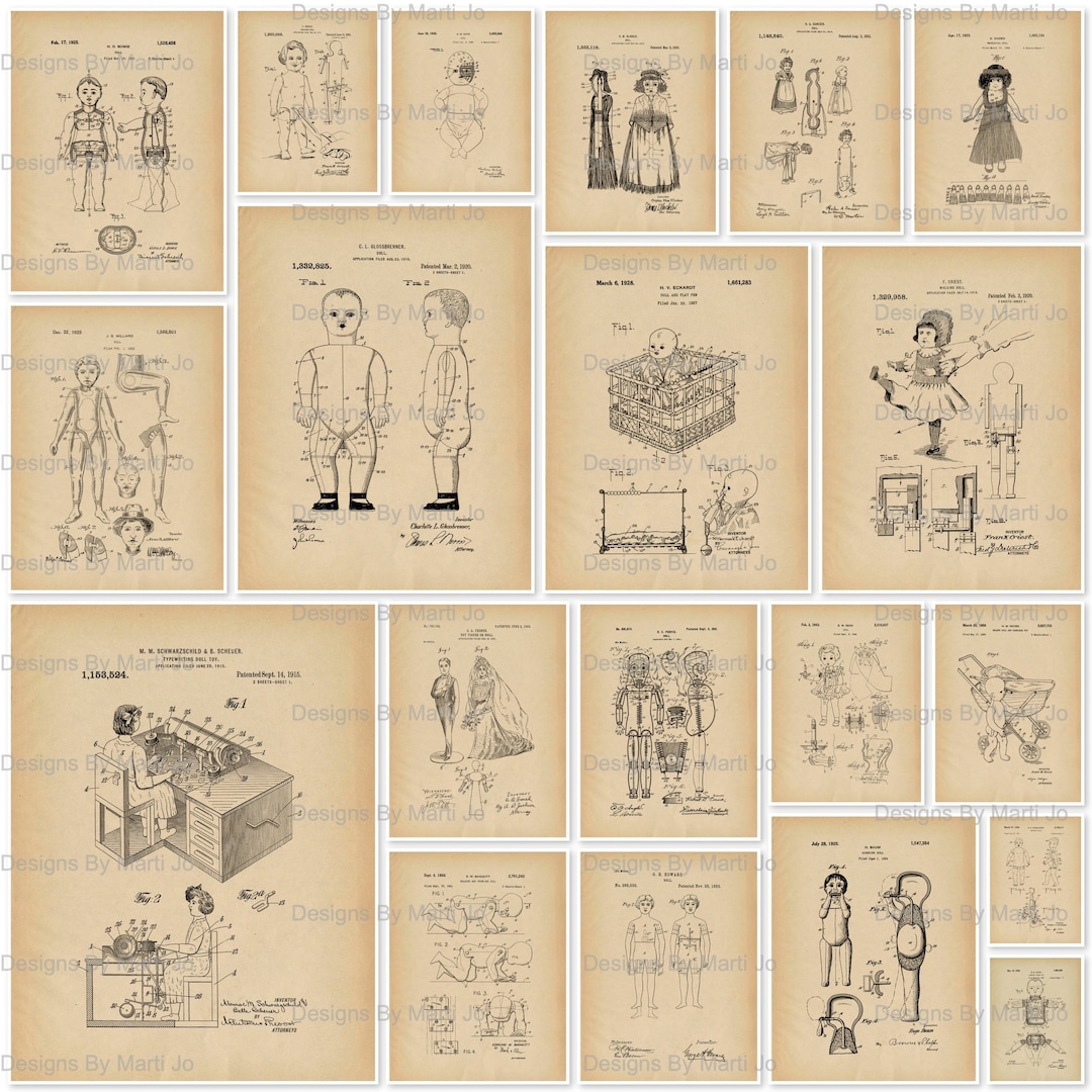 Vintage Toy Doll Patent Prints | 20 8.5 X 11 JPG Files With Aged Paper ...
