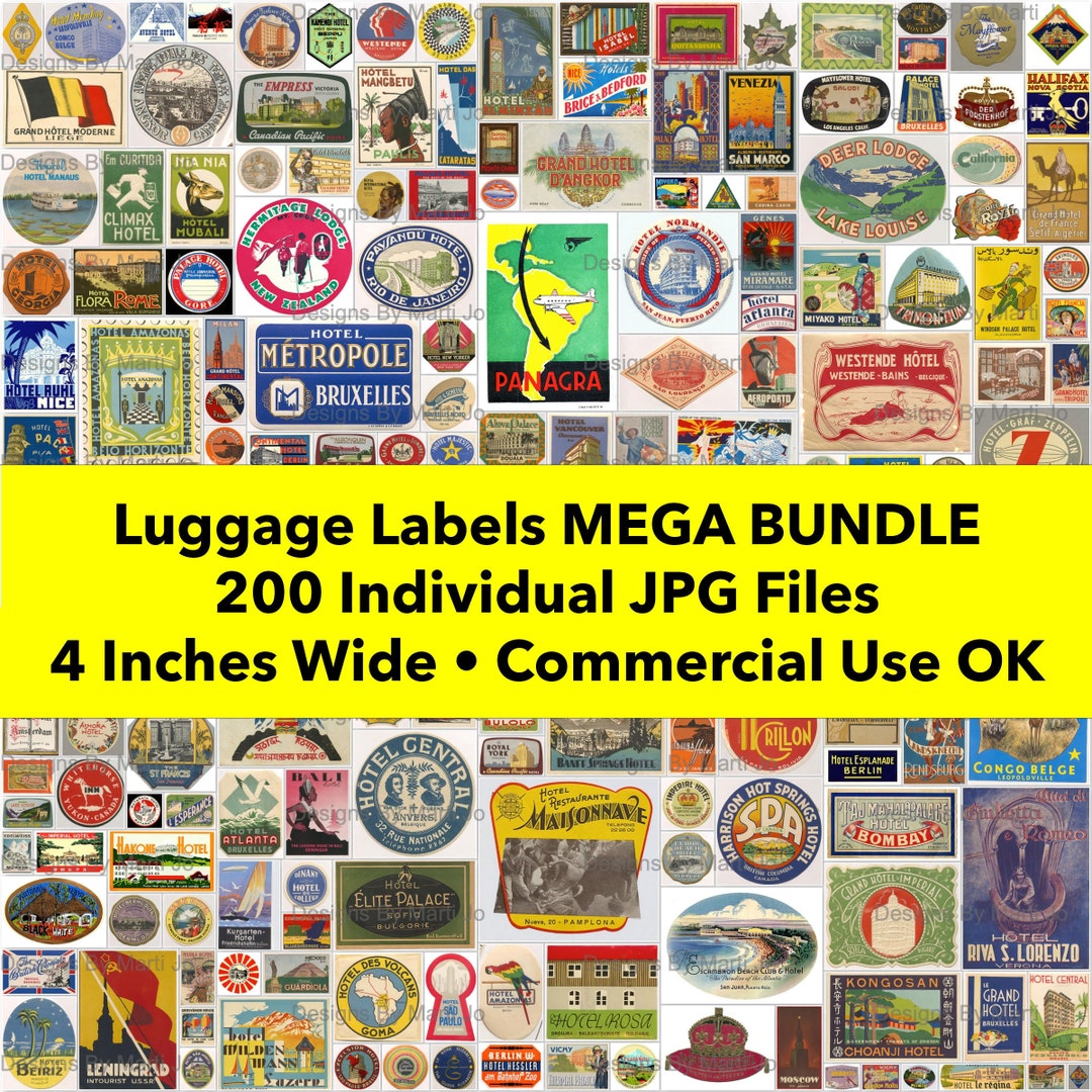 Vintage Luggage Labels MEGA BUNDLE | 200 4 Inch Wide JPG Labels | My ...