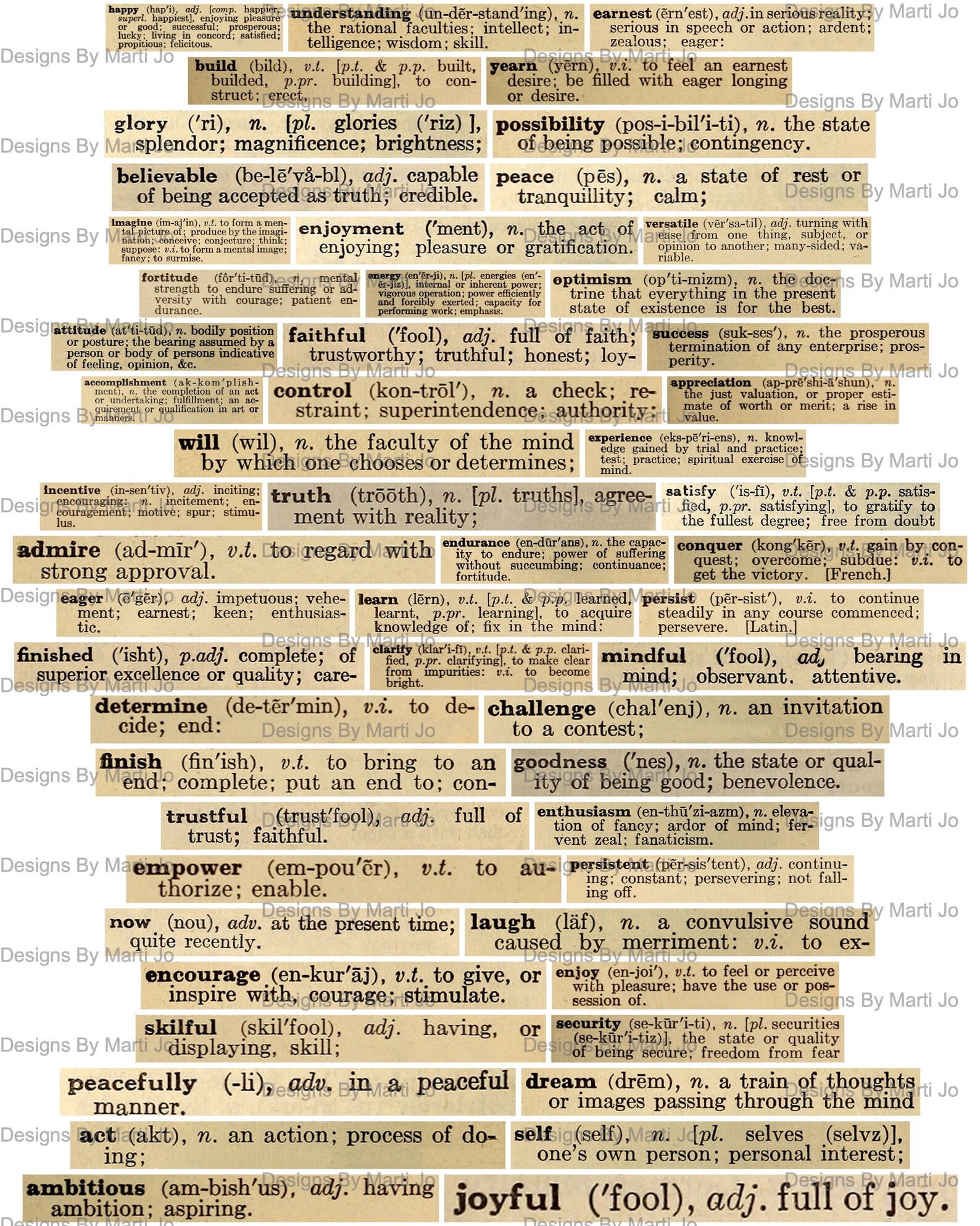 Vintage Motivational Dictionary Words Set 3: 55 Printable Inspirational ...
