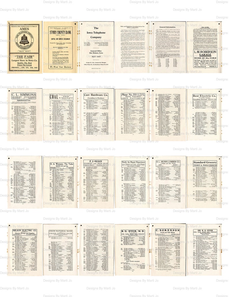 Printable 1915 Ames Iowa Miniature Phone Book | 8.5 X 11 JPG and PDF ...