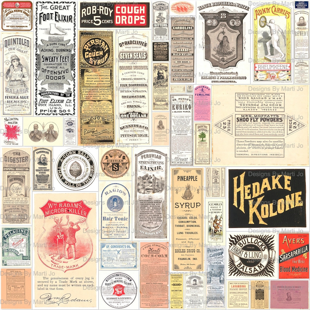 Vintage Old Medicine Labels Kit 3 | 50 Printable Vintage Apothecary ...