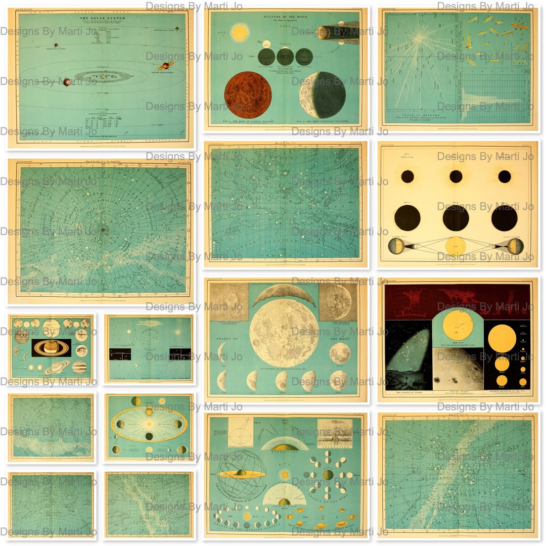 Colorful Vintage Astronomy Textbook Images | 16 Antique Astronomical ...