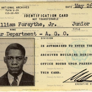 Vintage 1941 National Archives Identity Cards Set 1 | 50 Printable ...