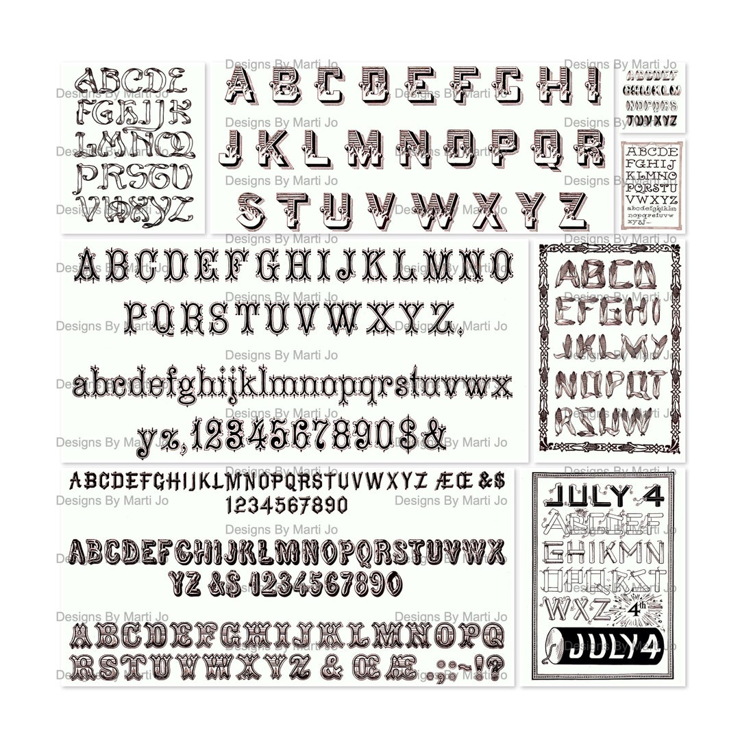 Printable Digital Vintage Alphabet Lettering Antique Decorative Letters ...