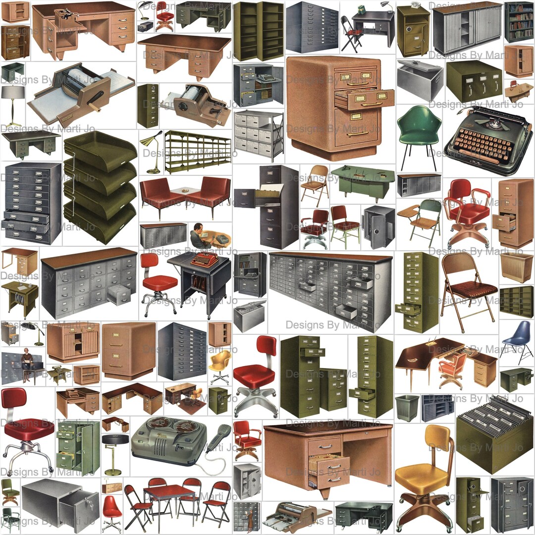 Vintage Office Equipment Elements Kit | 100 Printable Vintage Business ...