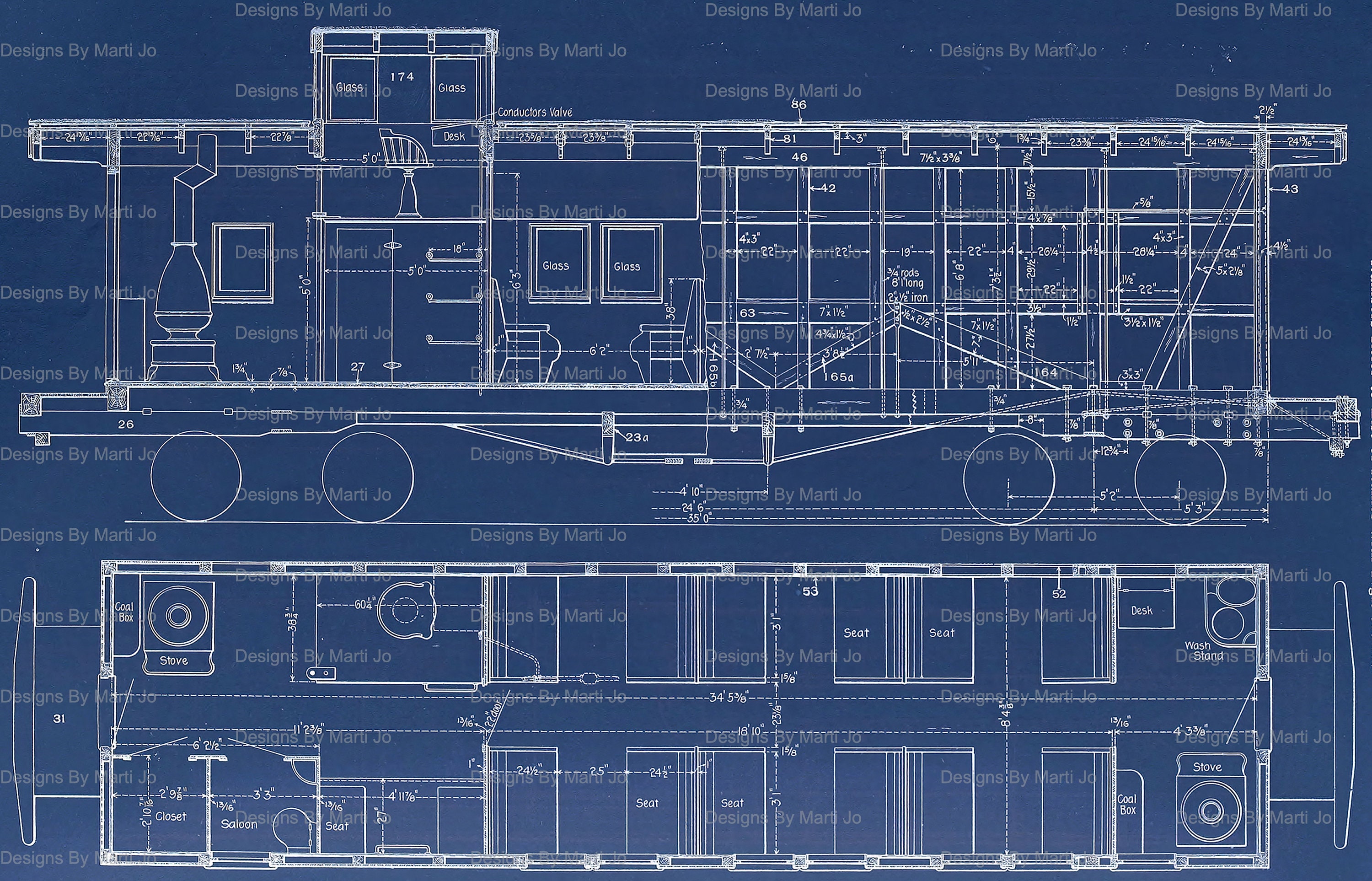 Vintage Train Drawings Blueprint Paper Set | 15 Vintage Printable ...