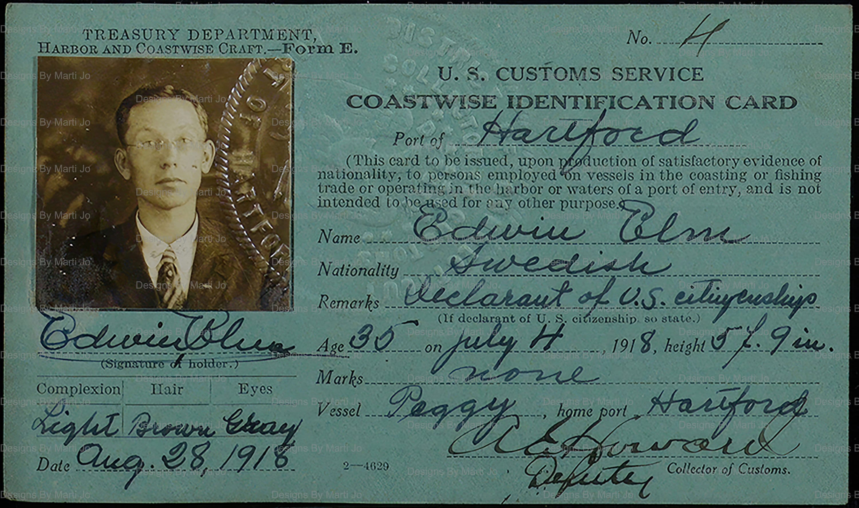 Vintage U.S. Customs Coastwise Identity Cards Set 1 | 50 Printable ...