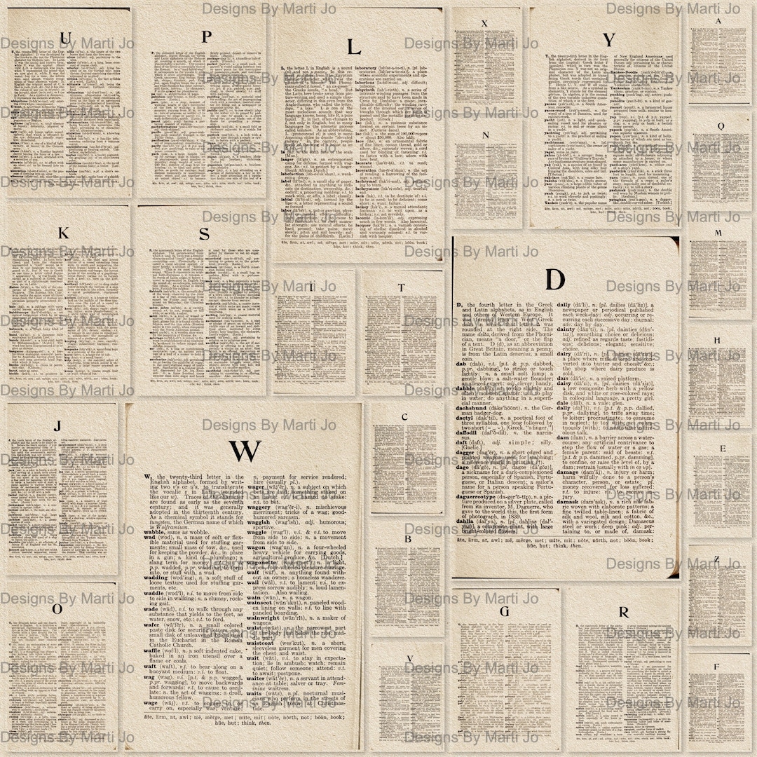 Vintage Dictionary Paper Overlay Set | 26 Antique Printable Transparent ...