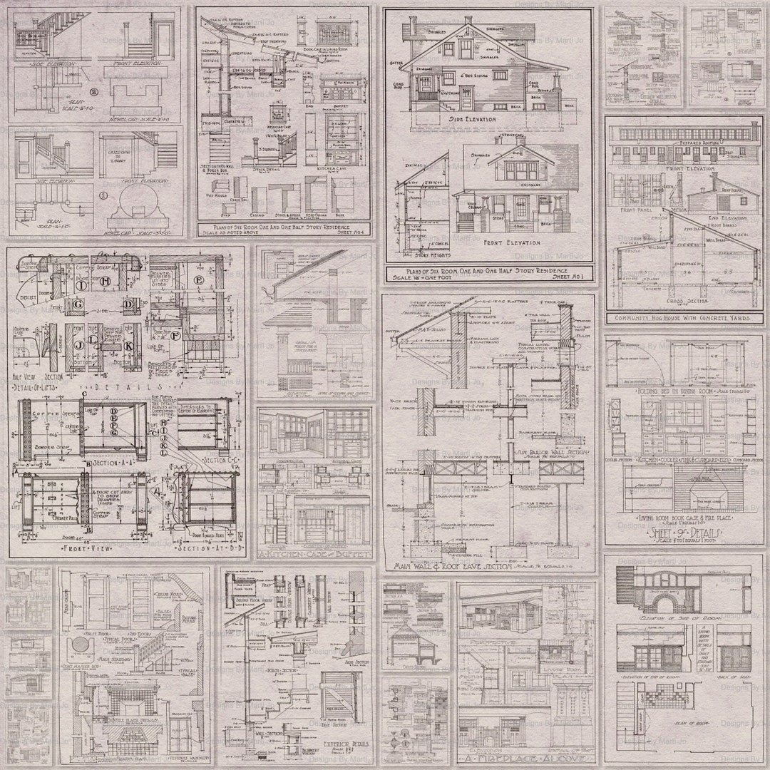 Vintage Architecture Drawings PNG Overlays Set 2 | 20 Vintage ...