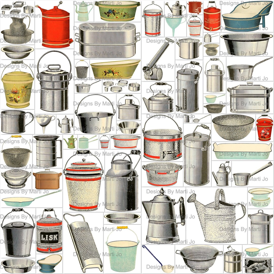 Vintage 1905 Metal Houseware Items Clipart | 75 Printable Vintage ...