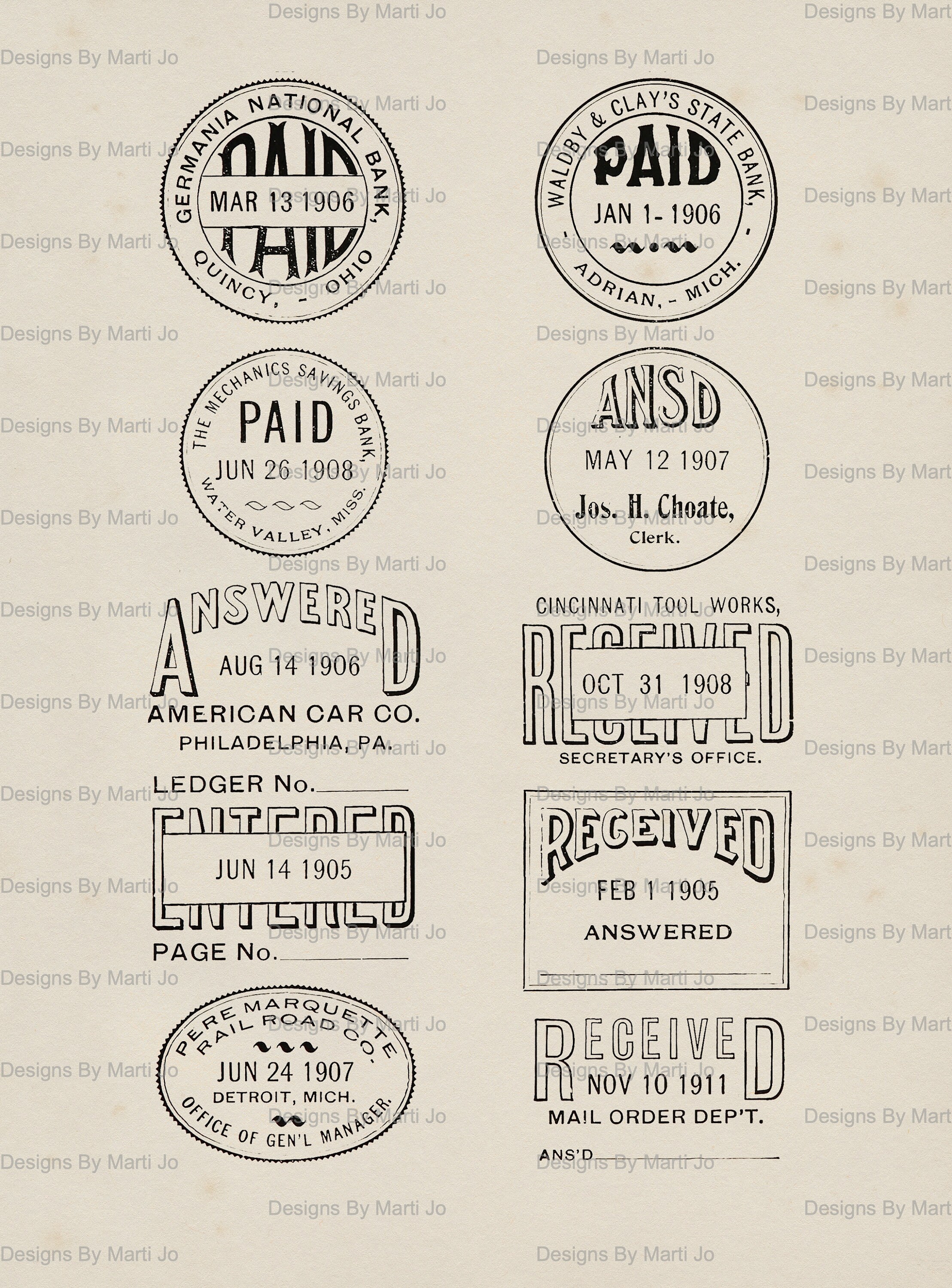 Vintage Rubber Stamp Overlays Set 2 | 8 Pages of Unique Business Stamps ...