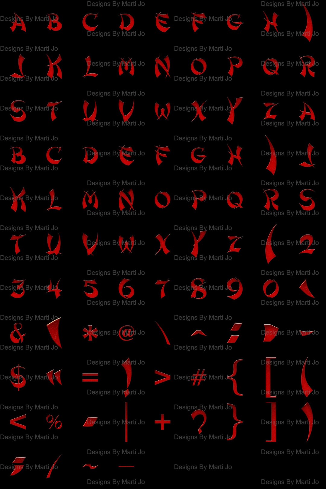 Red Style Japanese Alphabet Digital Clipart | Printable Asian Style ...