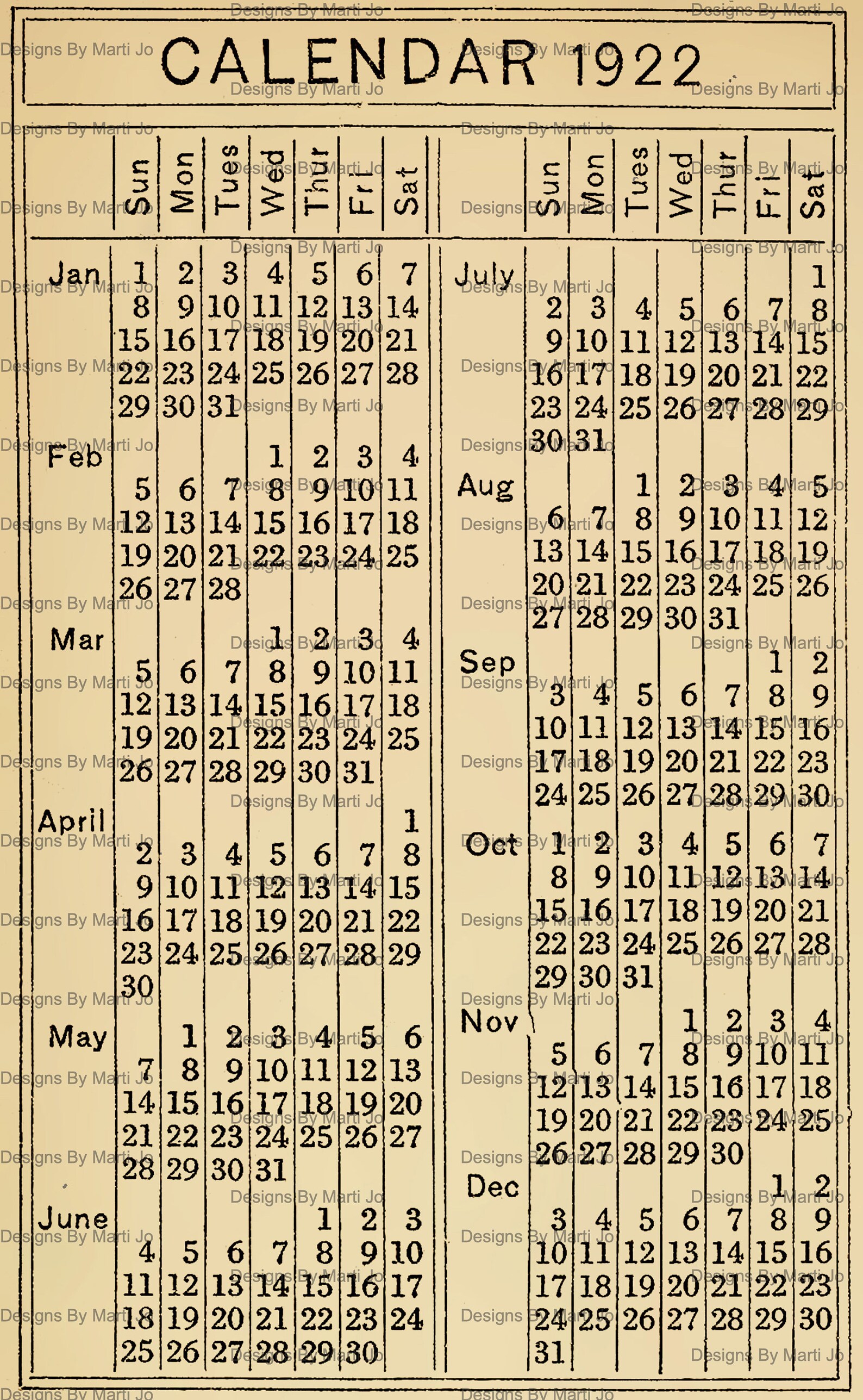 Vintage Yearly Calendar Overlay PNG Files: Printable Ephemera for ...