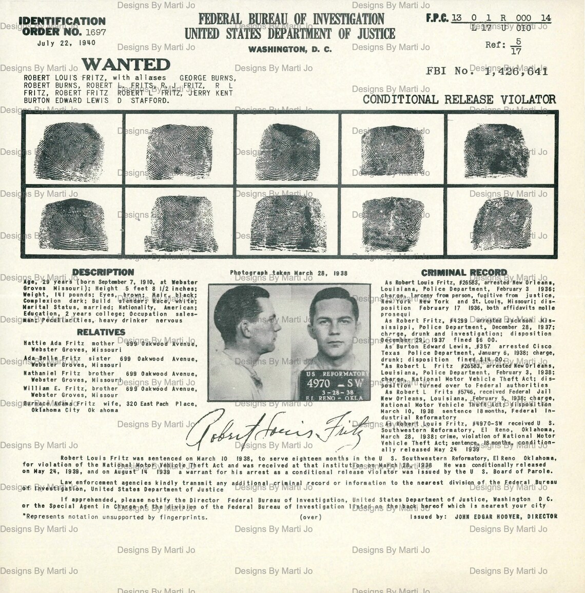 Vintage FBI Most Wanted Posters Set 1 | 35 Printable FBI Post Office ...