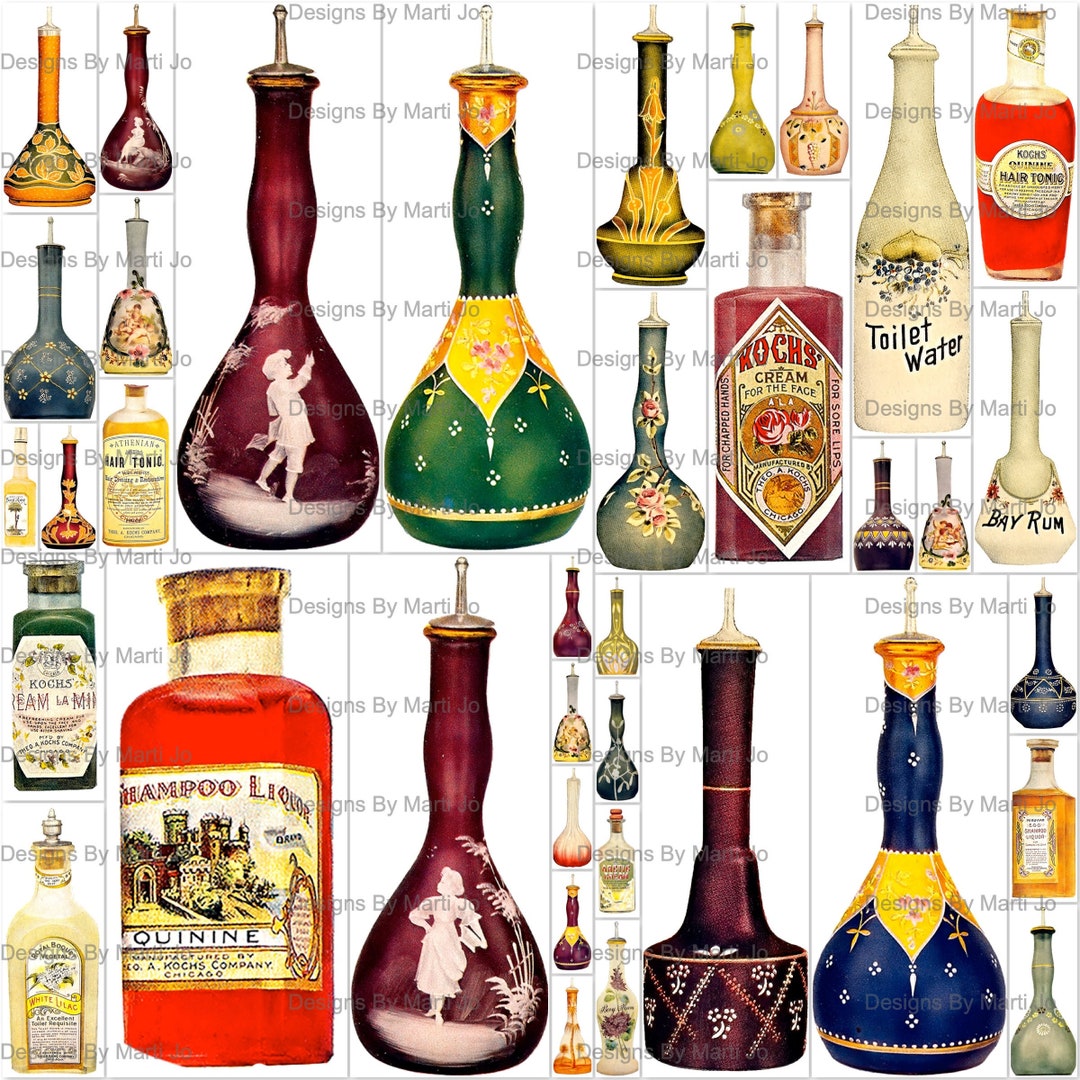 Vintage Barber Bottles | Colorful Antique Bottle PNG Clipart | Instant ...