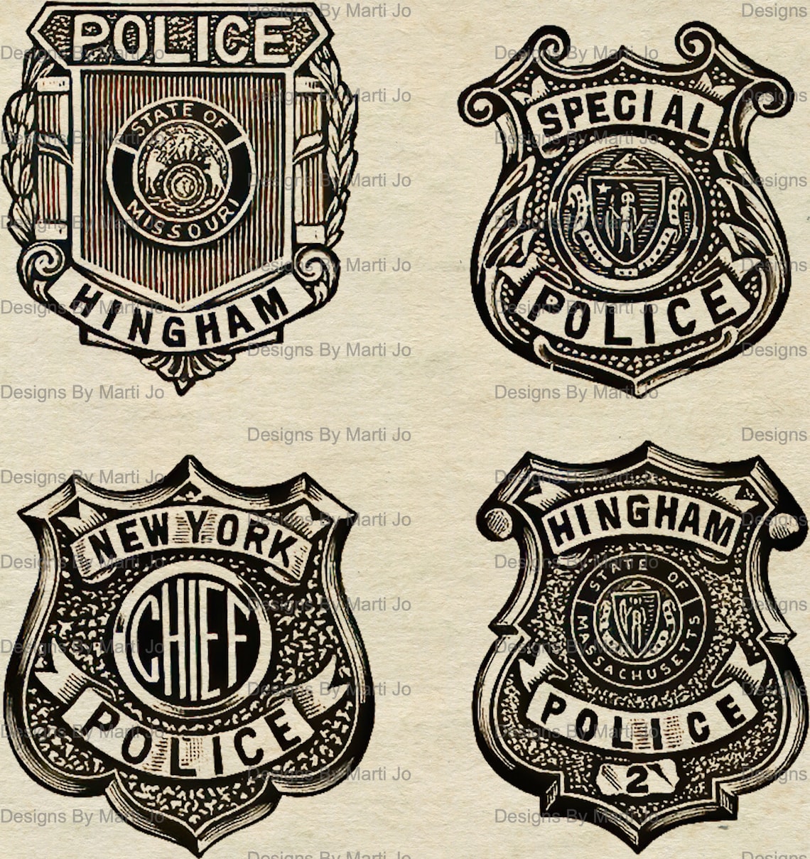 Printable Vintage Police Badges | Antique Police Clipart | Instant ...