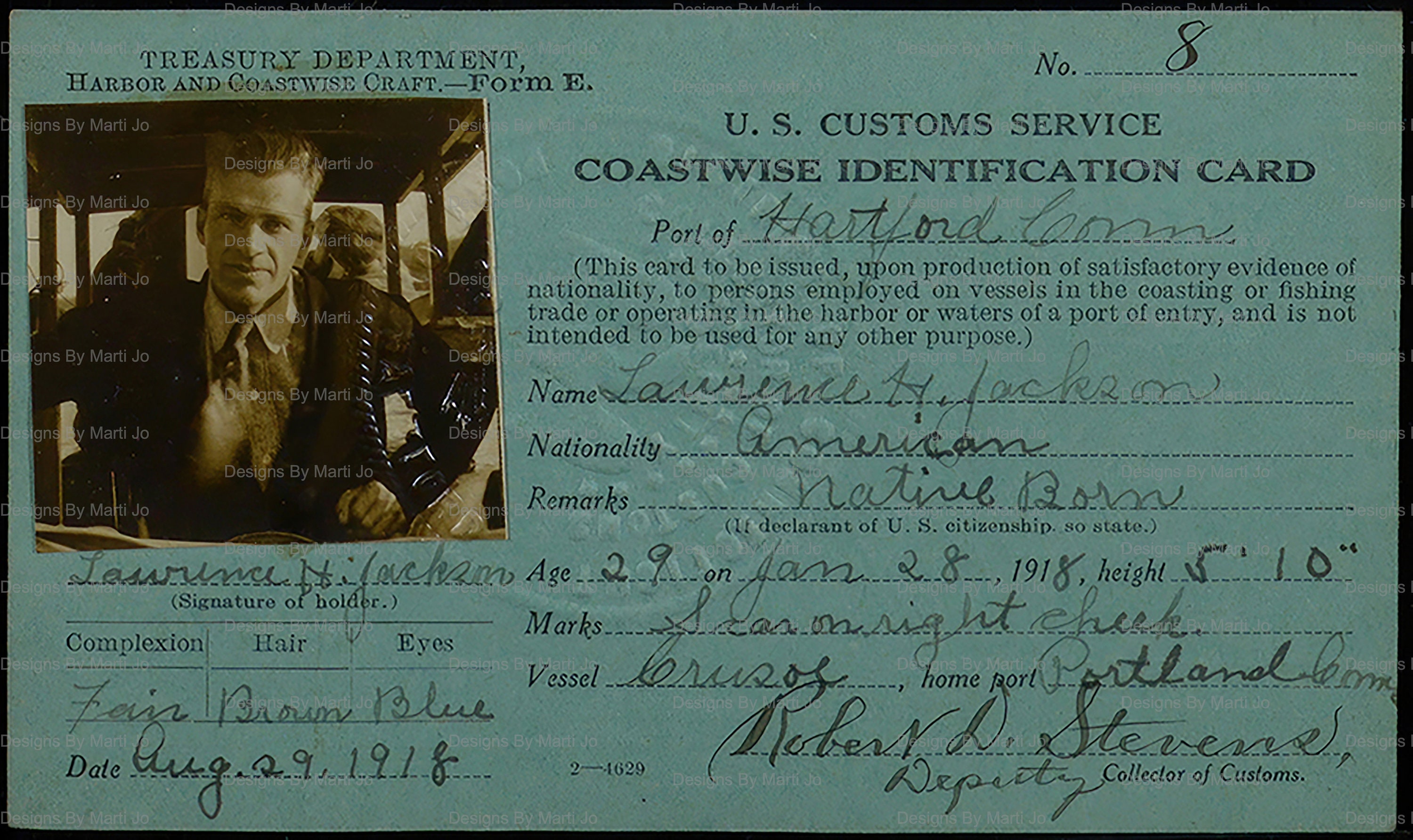 Vintage U.S. Customs Coastwise Identity Cards Set 1 | 50 Printable ...