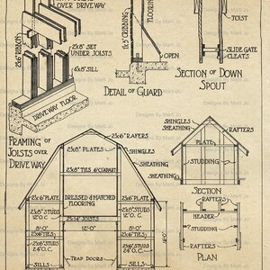 Vintage Barn Architecture Drawings PNG Overlays | 20 Vintage ...