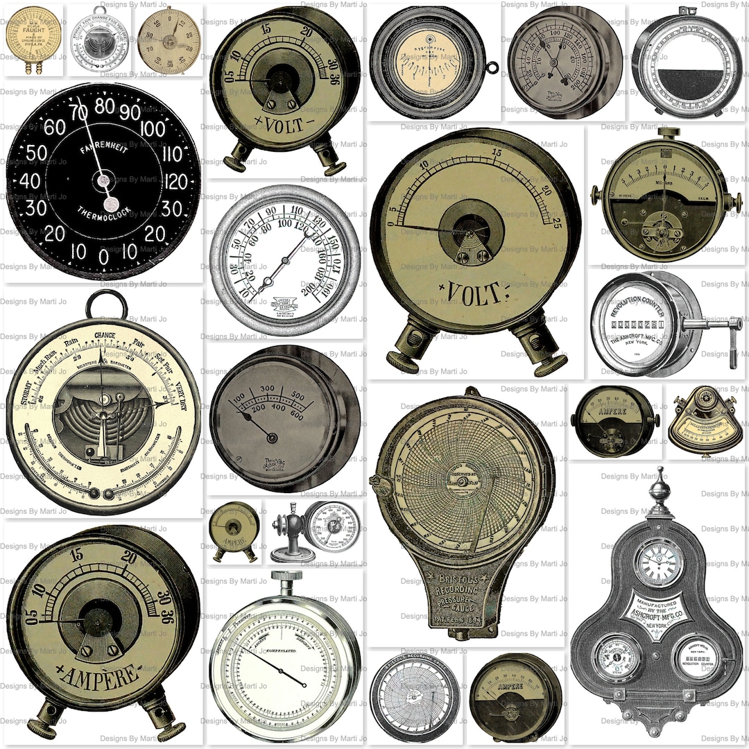 Printable Vintage Gauges | Vintage Steampunk Dials JPG and PNG Files ...